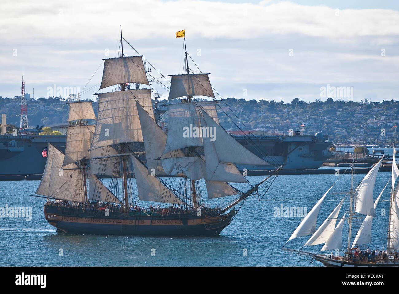 Tall Sailing Ships HMS Surprise and Amazing Grace under full sail on ...