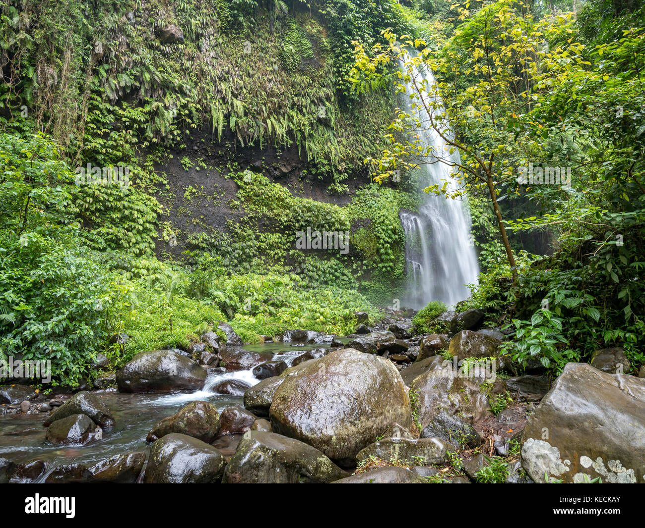 Sendang Gile Waterfall in the near of the Volcano Rinjani, Lombok ...