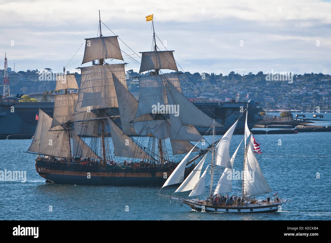 Tall Sailing Ships HMS Surprise and Amazing Grace under full sail on ...