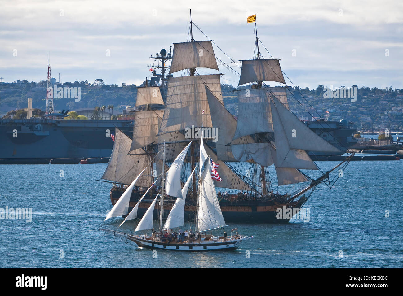 Tall Sailing Ships HMS Surprise and Amazing Grace under full sail on ...