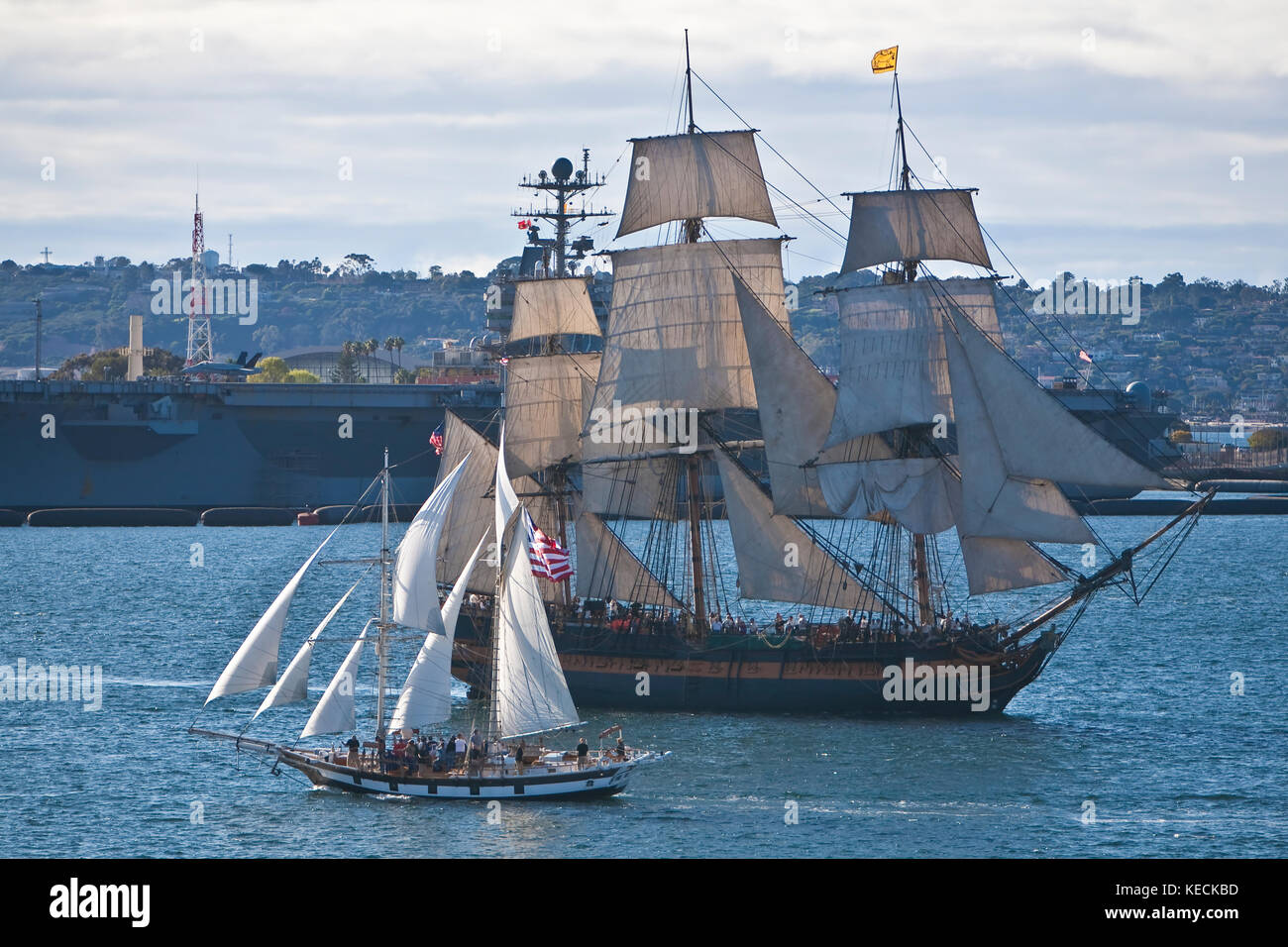 Tall Sailing Ships HMS Surprise and Amazing Grace under full sail on ...