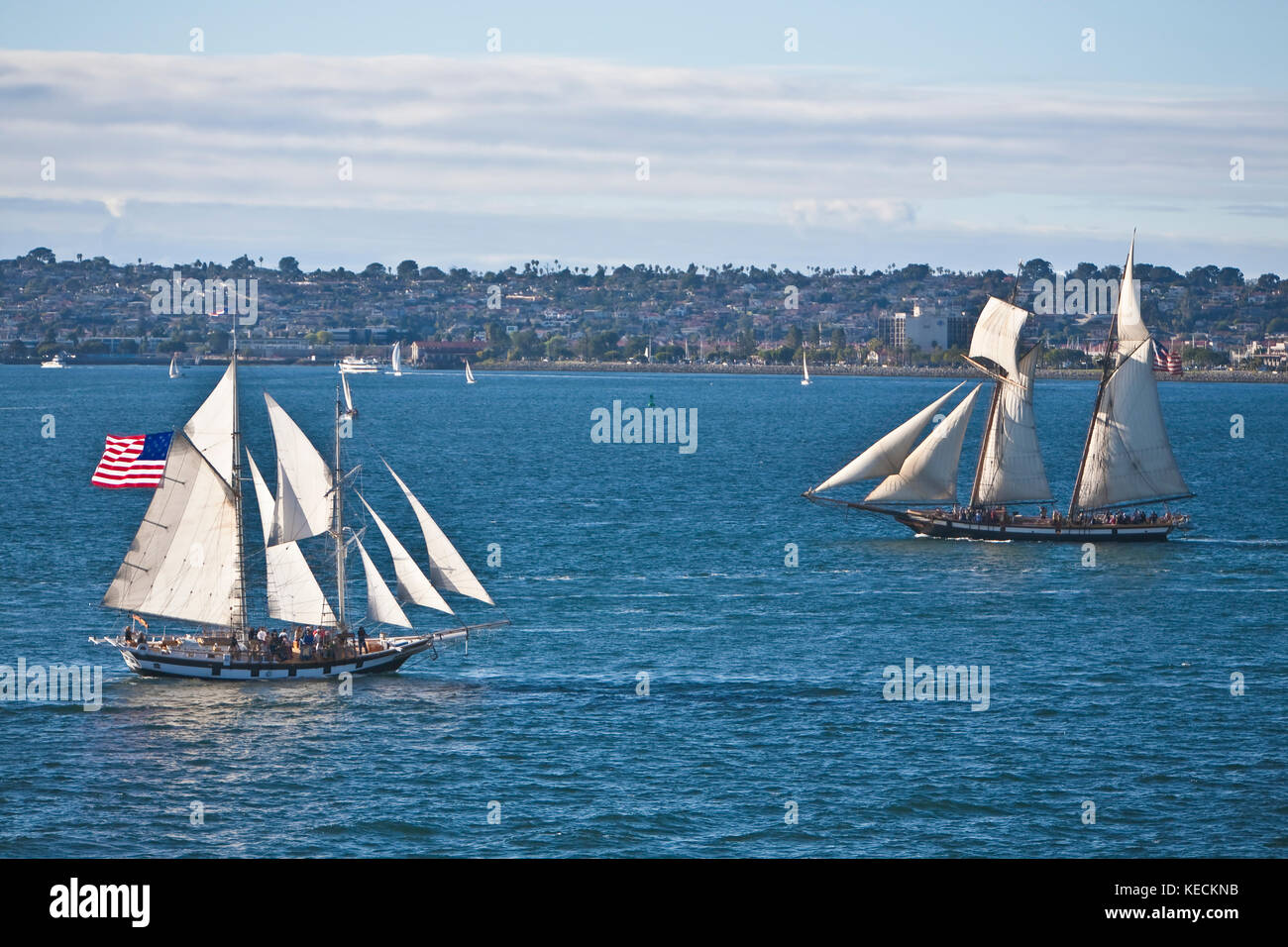 Tall Sailing Ships Amazing Grace and Lynx under full sail on San Diego ...