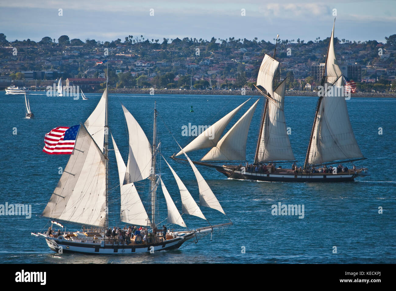 Tall Sailing Ships Amazing Grace and Lynx under full sail on San Diego ...