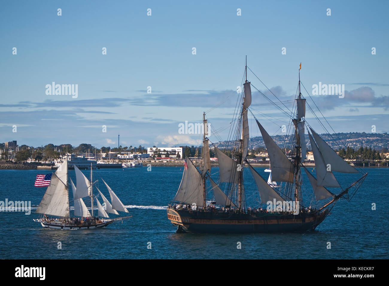 Tall Sailing Ships Amazing Grace and HMS Surprise under full sail on ...