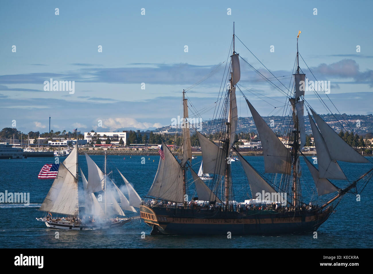 Tall Sailing Ships Amazing Grace and HMS Surprise under full sail on ...