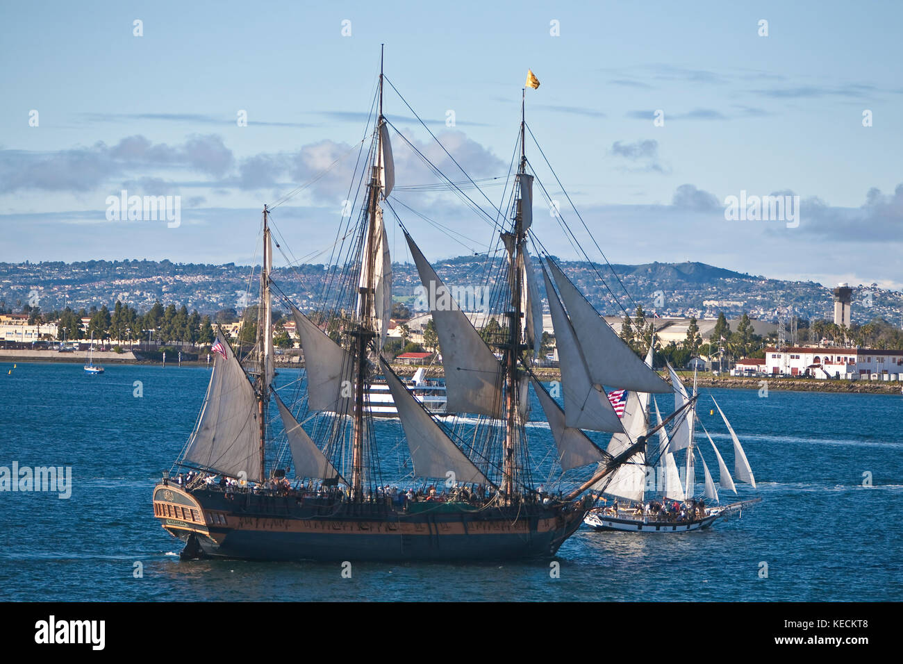 Tall Sailing Ships HMS Surprise and Amazing Grace under full sail on ...