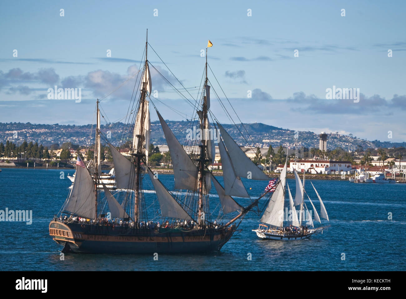 Tall Sailing Ships HMS Surprise and Amazing Grace under full sail on ...