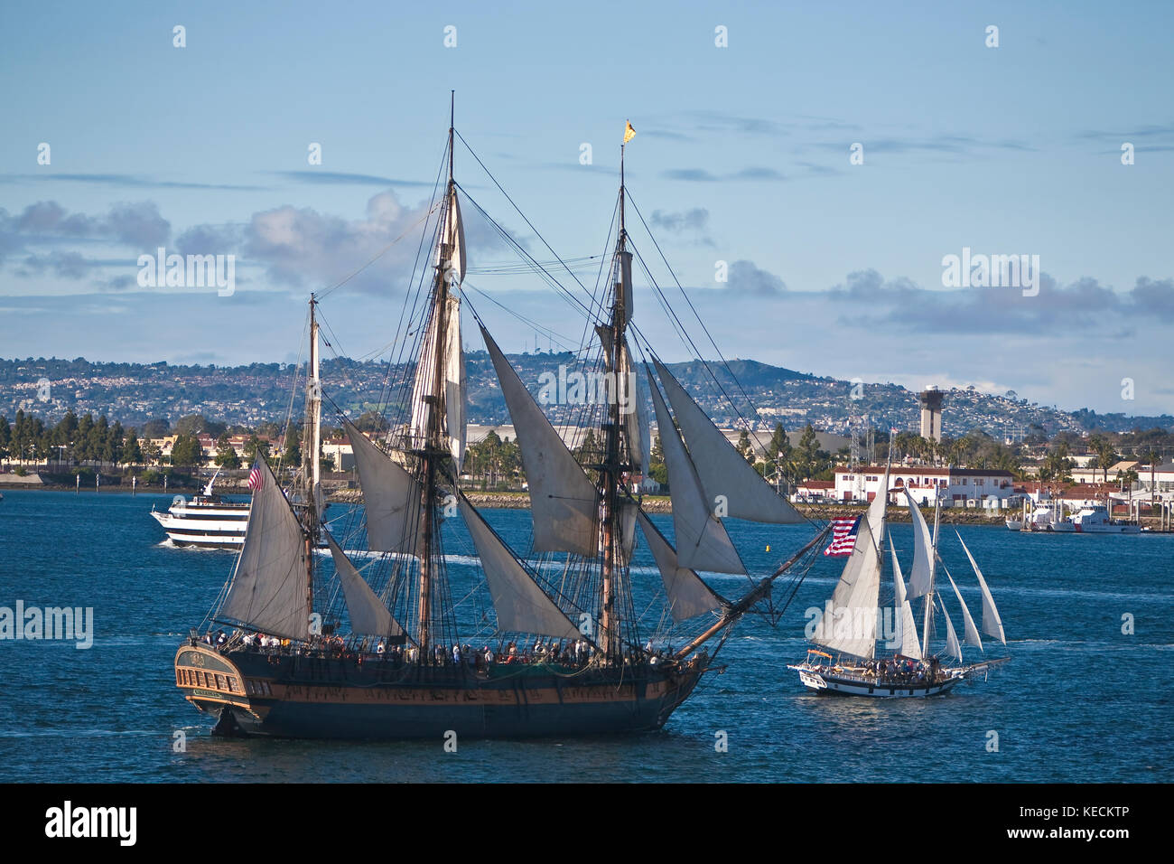 Tall Sailing Ships HMS Surprise and Amazing Grace under full sail on ...