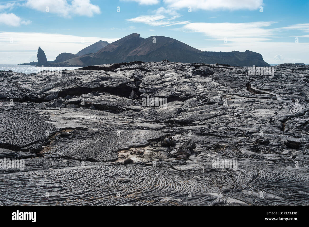 Pahoehoe or rope lava, on Rabida Island, Galapagos. It is formed of ...