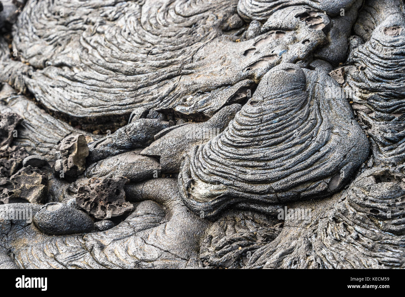 Pahoehoe or rope lava, on Rabida Island, Galapagos. It is formed of ...