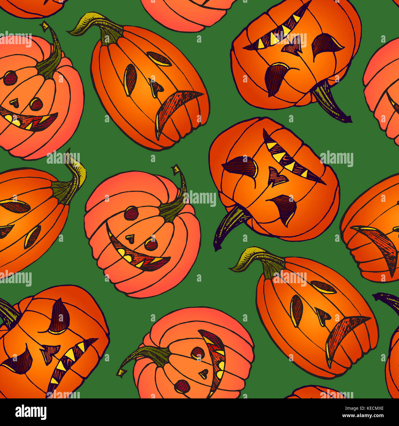 Halloween pumpkins, hand drawn doodle, sketch in pop art style ...