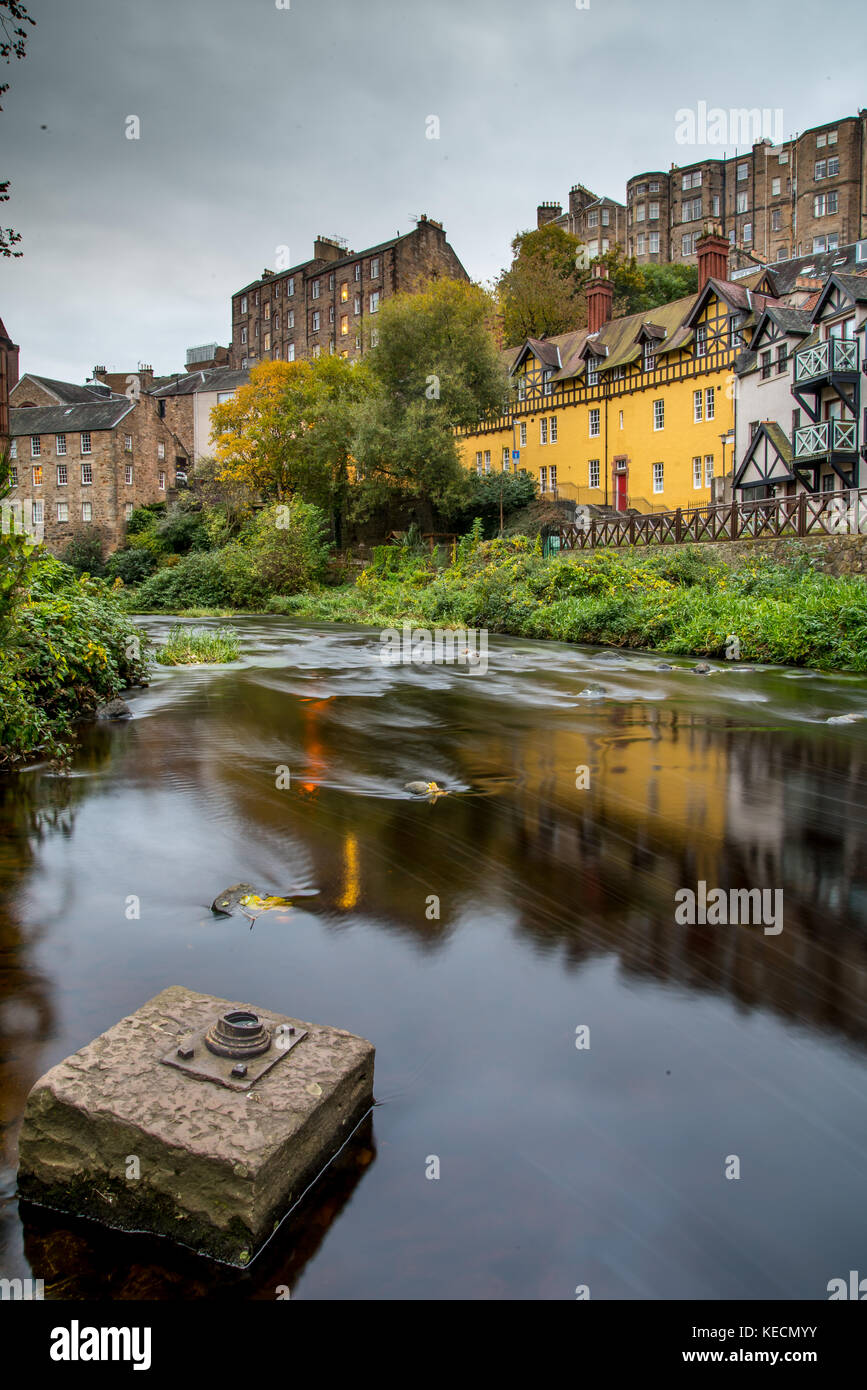 Dean Village in Edinburgh, picturesque buildings set on Water of Leith ...