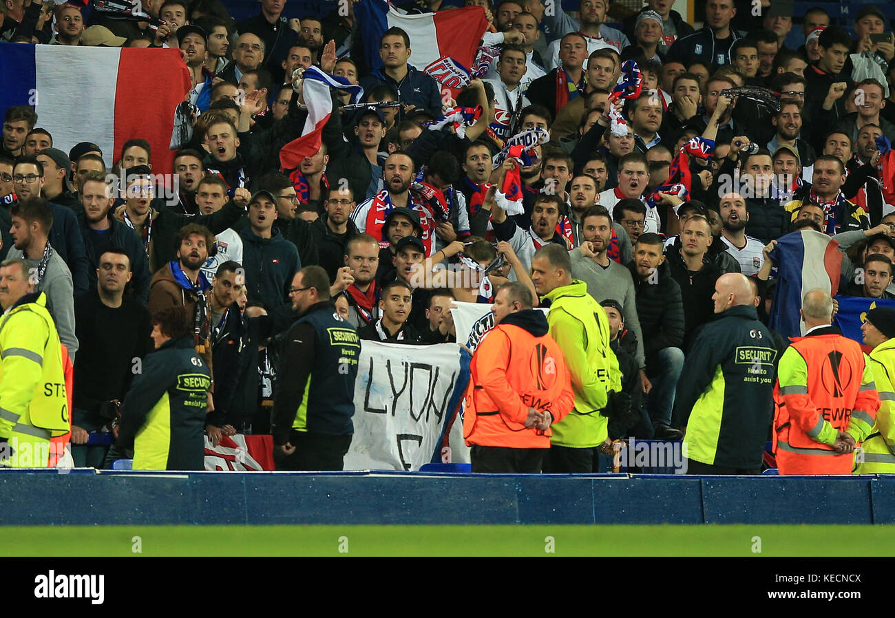 Olympique Lyonnais fans in the stands during the UEFA Europa League ...