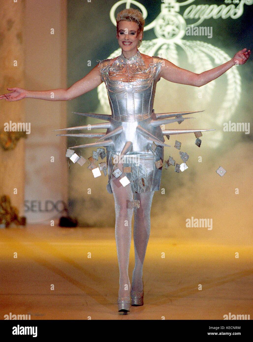 German actress and model Brigitte Nielsen wears a futuristic costume ...