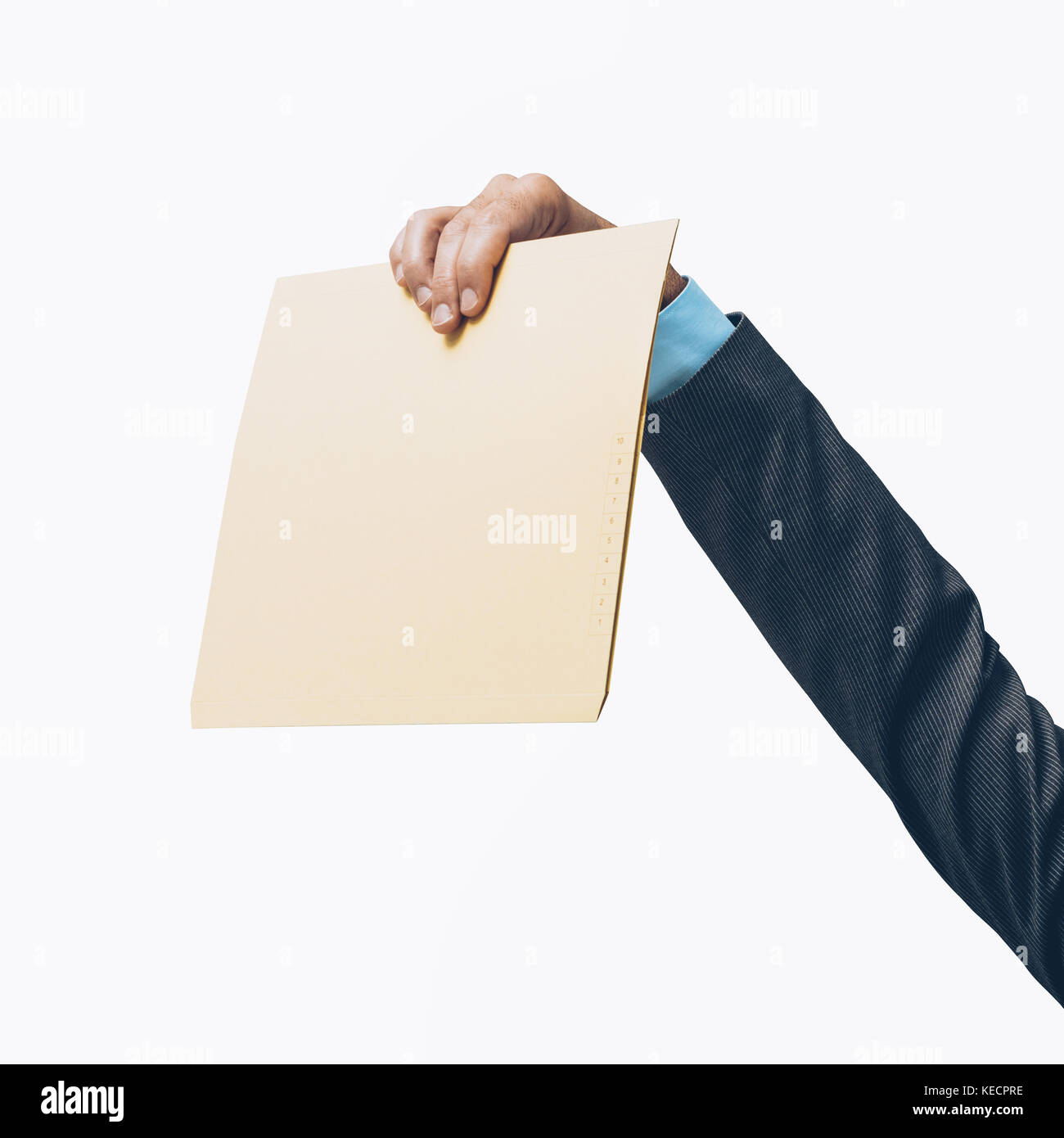 Corporate businessman holding a file on white background Stock Photo ...