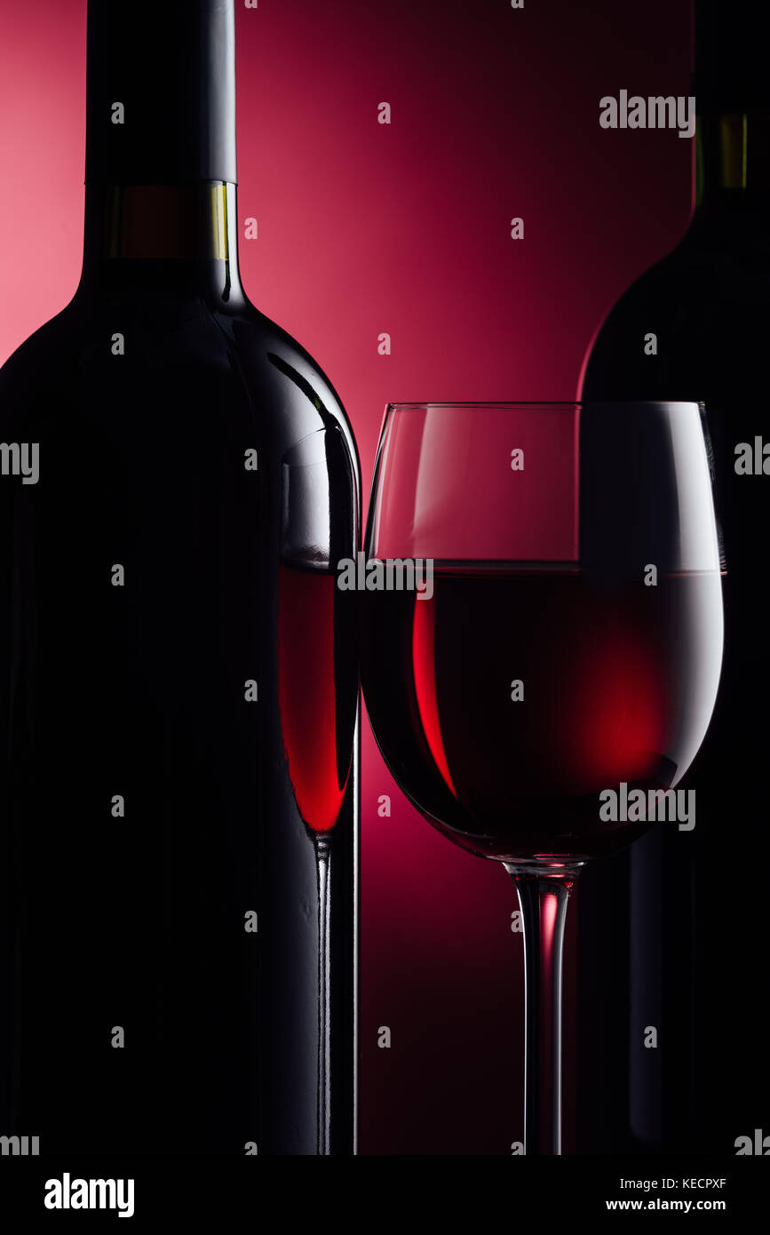 Luxury red wine tasting and celebration: excellent wine bottle and full ...