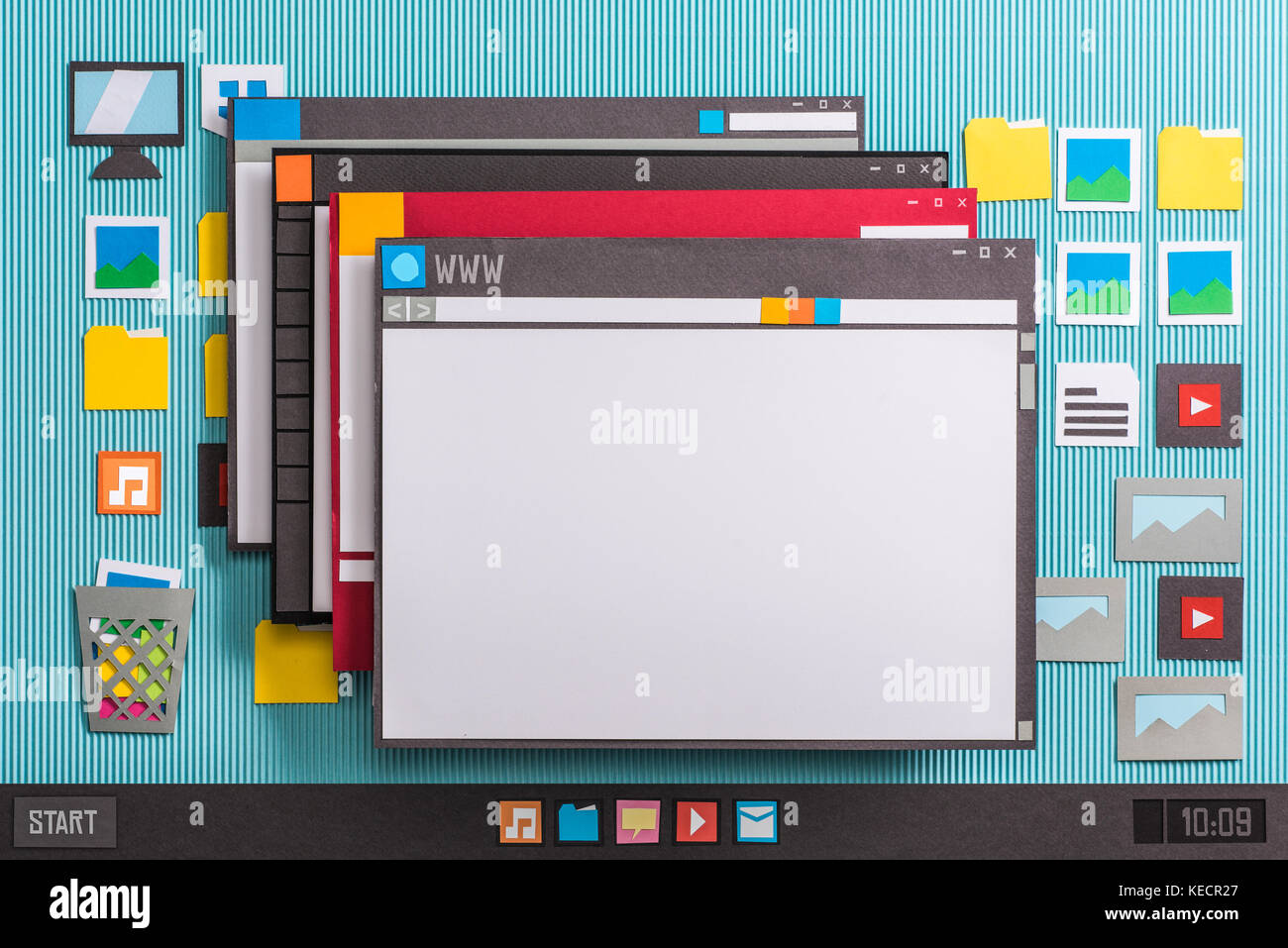 Operating system computer interface and multiple application windows open on the desktop Stock ...