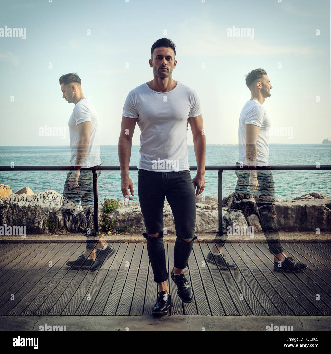 Man walking in three directions. Concept of change of direction and ...