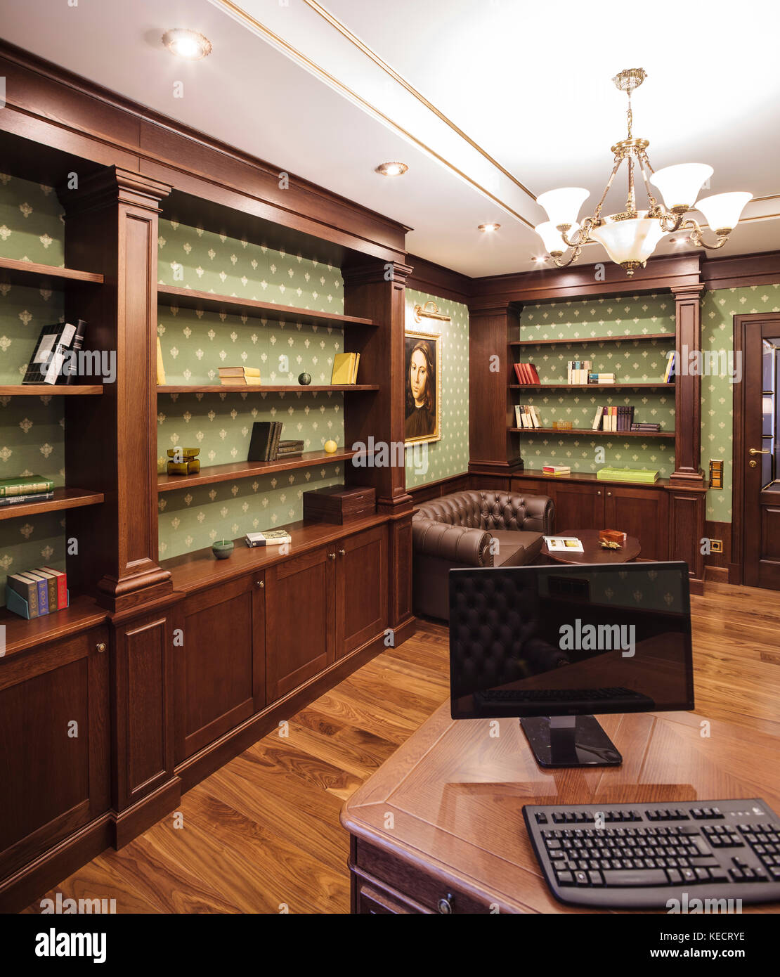 residential interior computer on the desk in library Stock Photo - Alamy