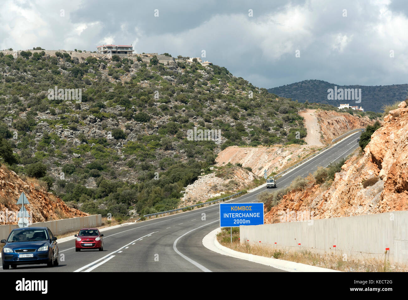 The E75 National road south of Agios Nikolaos, Crete, Greece. October ...