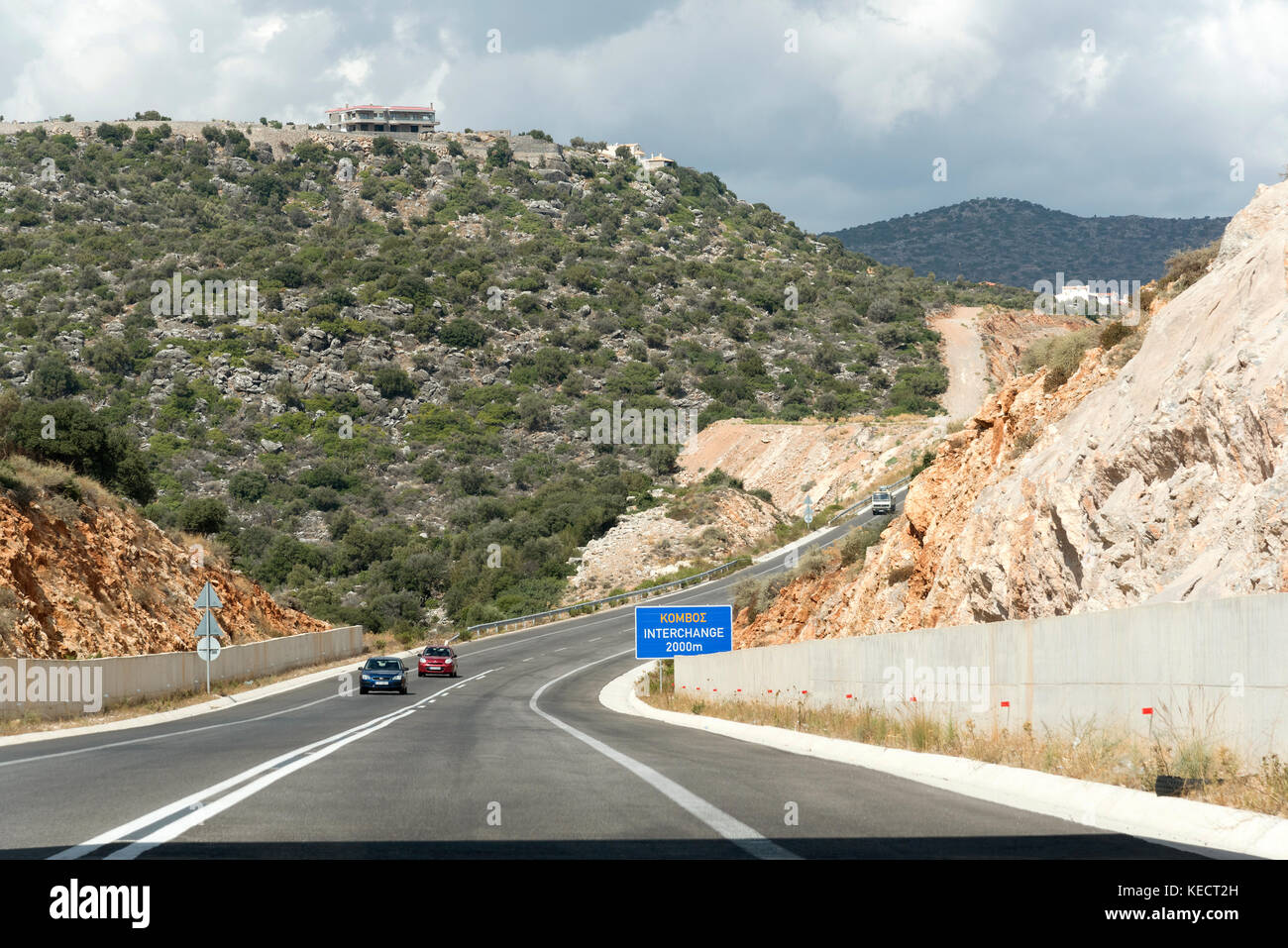 The E75 National road south of Agios Nikolaos, Crete, Greece. October ...