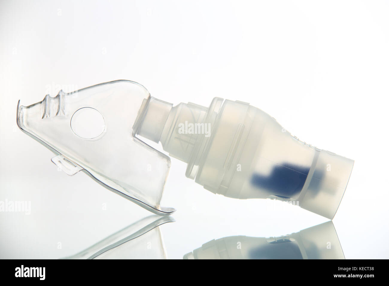 Inhaler mask on mirror surface close-up. New mask of inhaler Stock ...
