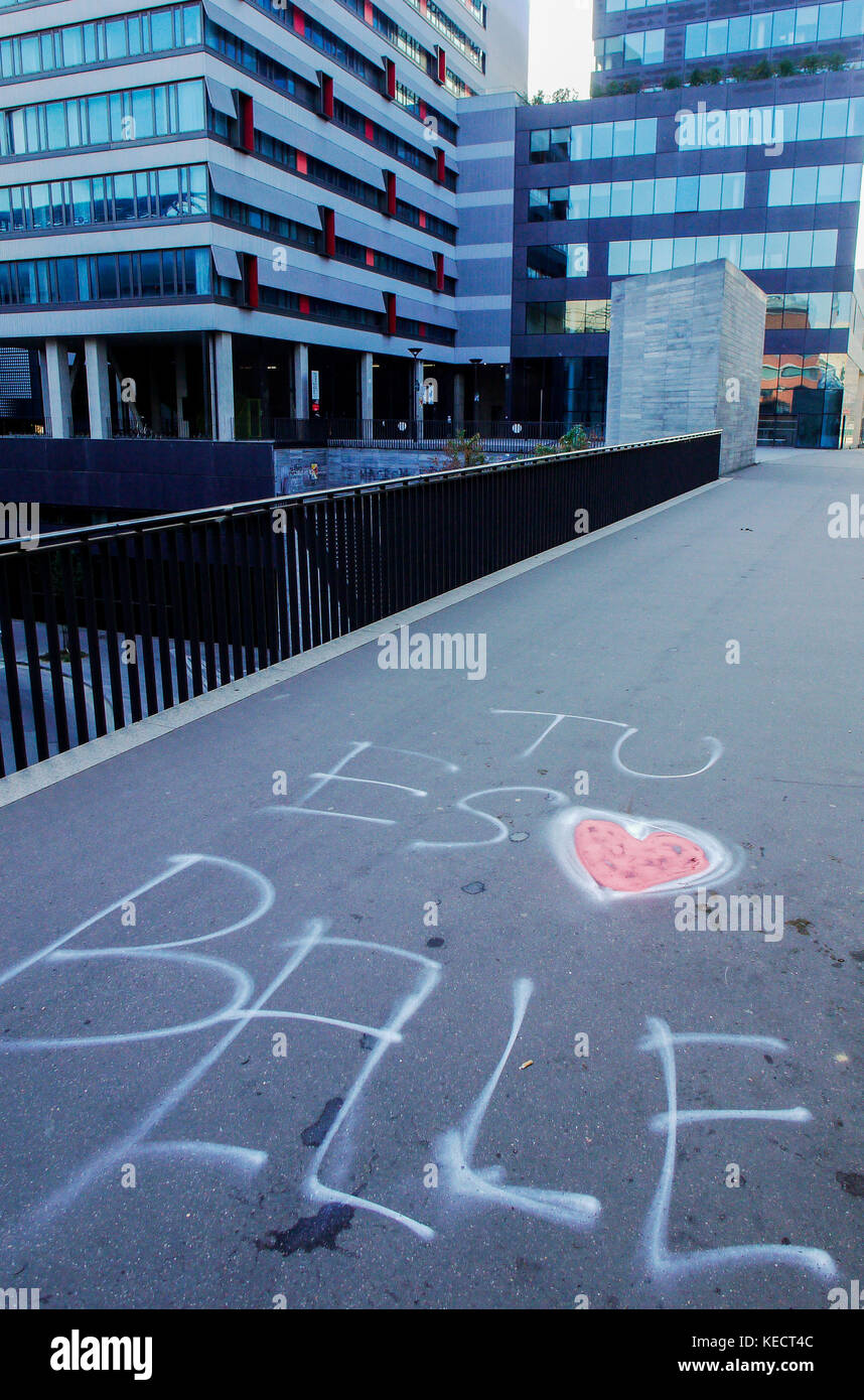 "You are beautiful", a graffiti on the ground in Bercy district, Paris ...