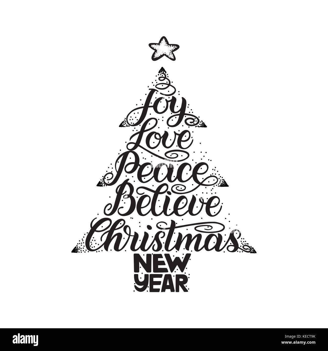 Calligraphy lettering in Christmas tree form with star. New Year ...