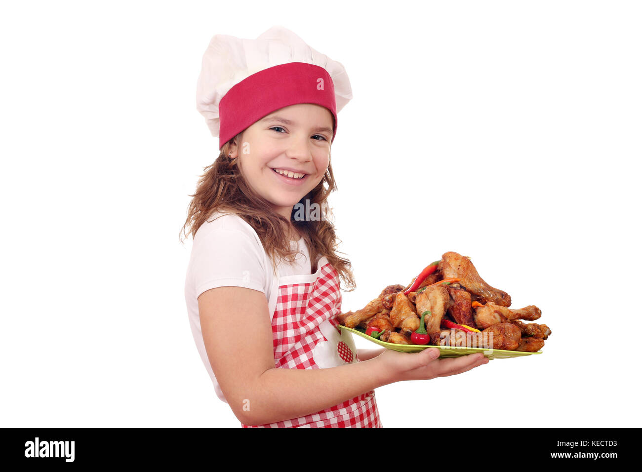 happy little girl cook with roasted chicken drumsticks Stock Photo - Alamy
