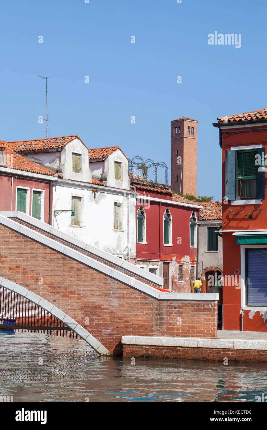 Colorful red architecture on Murano Island, Venice, Veneto, Italy Stock ...