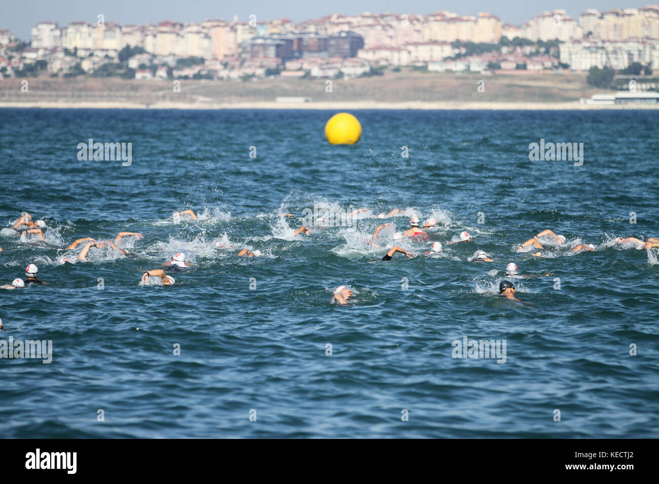ISTANBUL, TURKEY - JULY 29, 2017: Athletes competing in swimming ...
