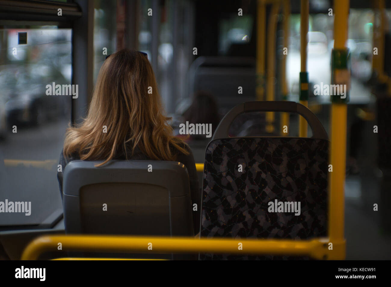 View from inside the bus with passengers Stock Photo - Alamy