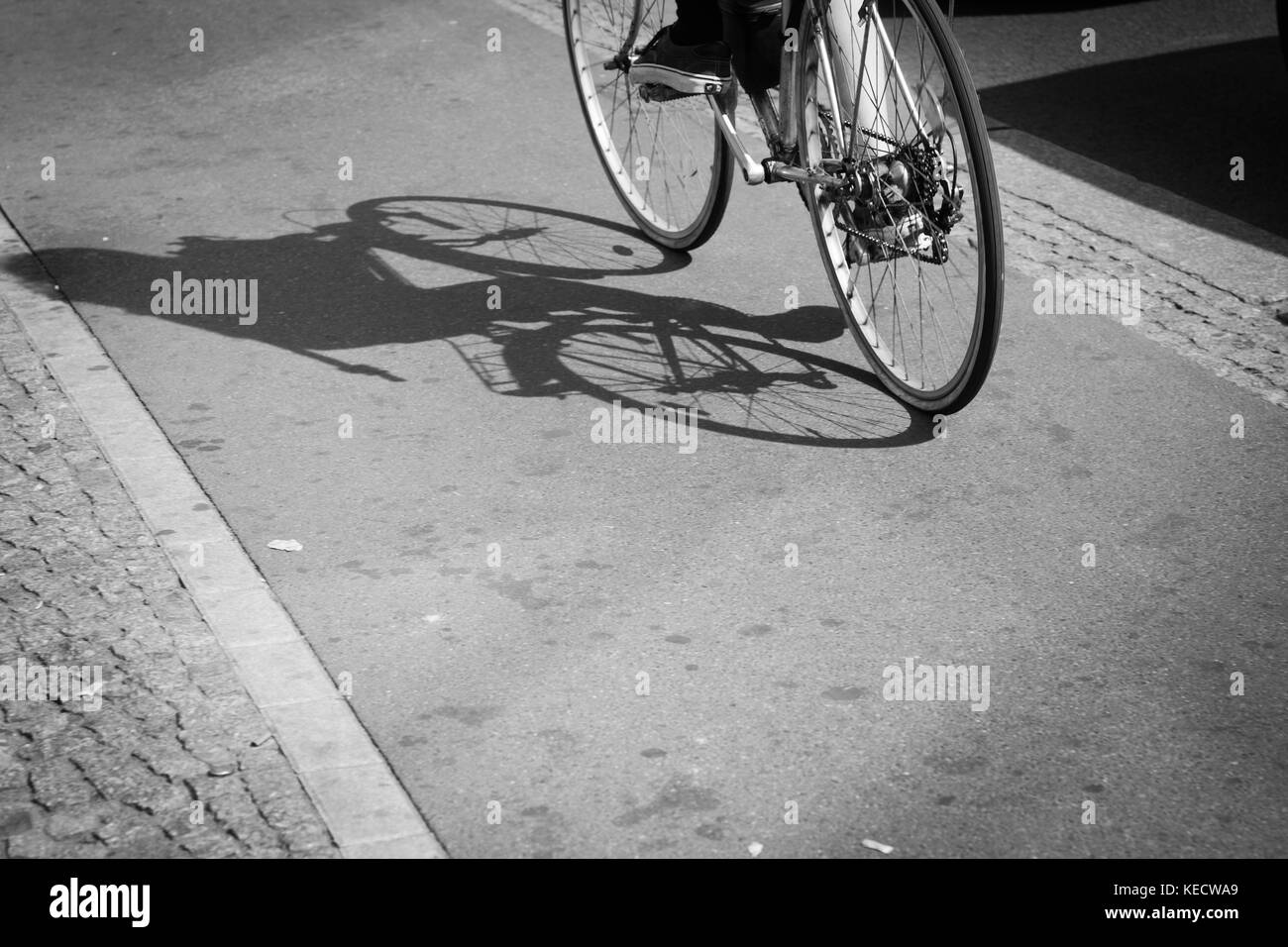cyclist silhouette and shadow on bike lane Stock Photo - Alamy