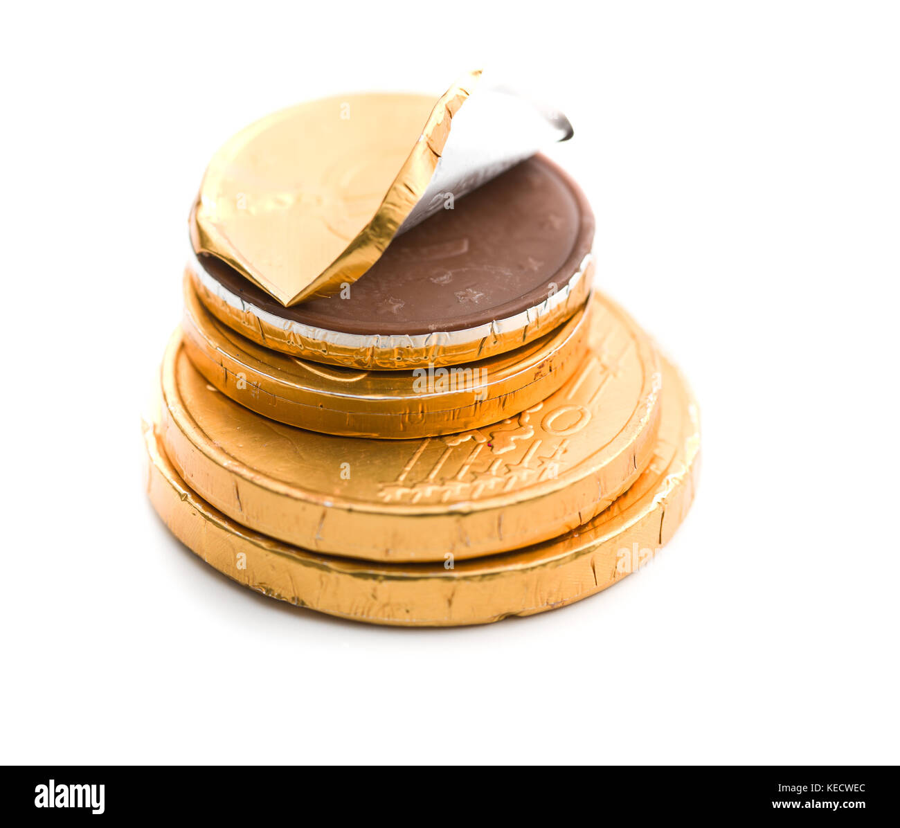 The euro currency . Chocolate coins isolated on white background Stock ...