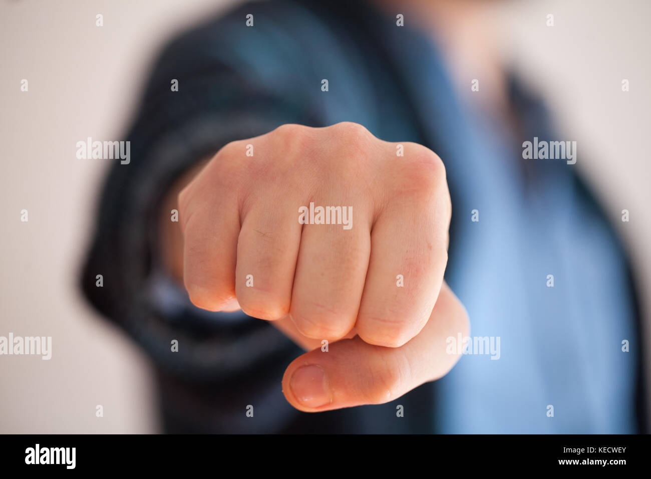 man give a punch, protecting herself. boxe fist. concept of defence ...