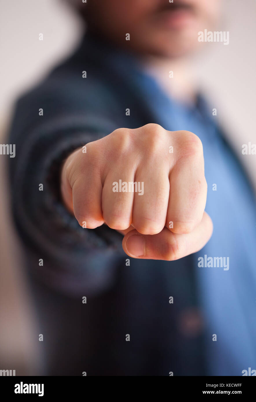 man give a punch, protecting herself. boxe fist. concept of defence ...