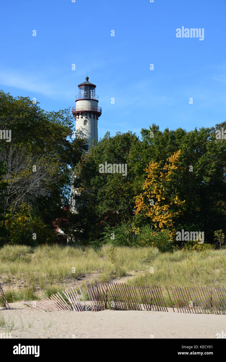 The tower rises above the trees at the Grosse Point Light Station on ...