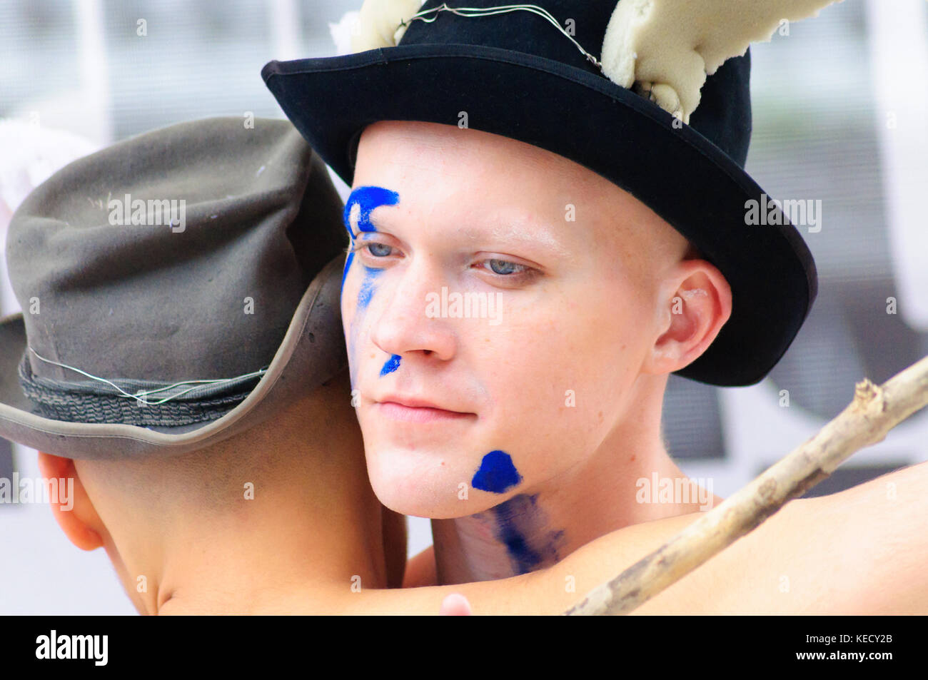 Male and female members of Derevo perform dance, mime and visual ...