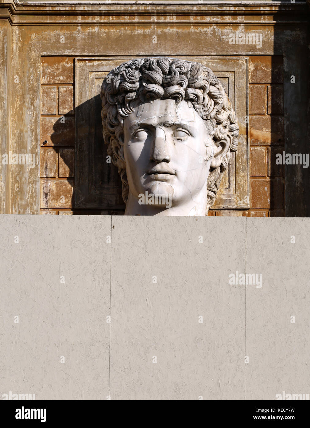 Large statuary Roman head similar to the head of David,truncated at the ...