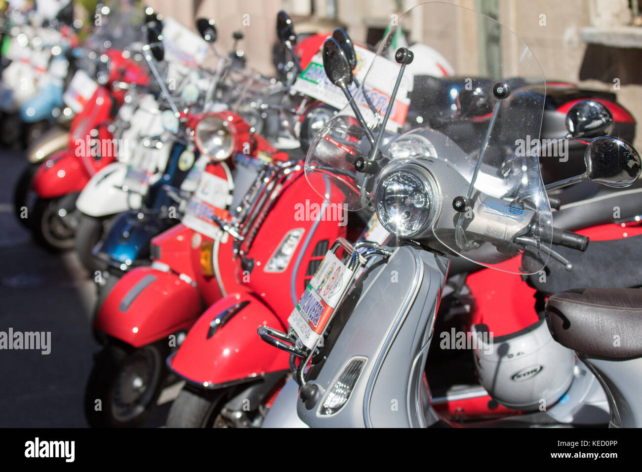 Cassano Magnago, Italy - October 8, 2017: Vespa scooter series lined up ...