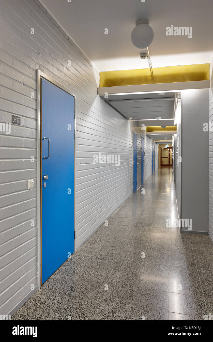 Modern hostel indoor corridor. Architecture interior background. Nobody ...