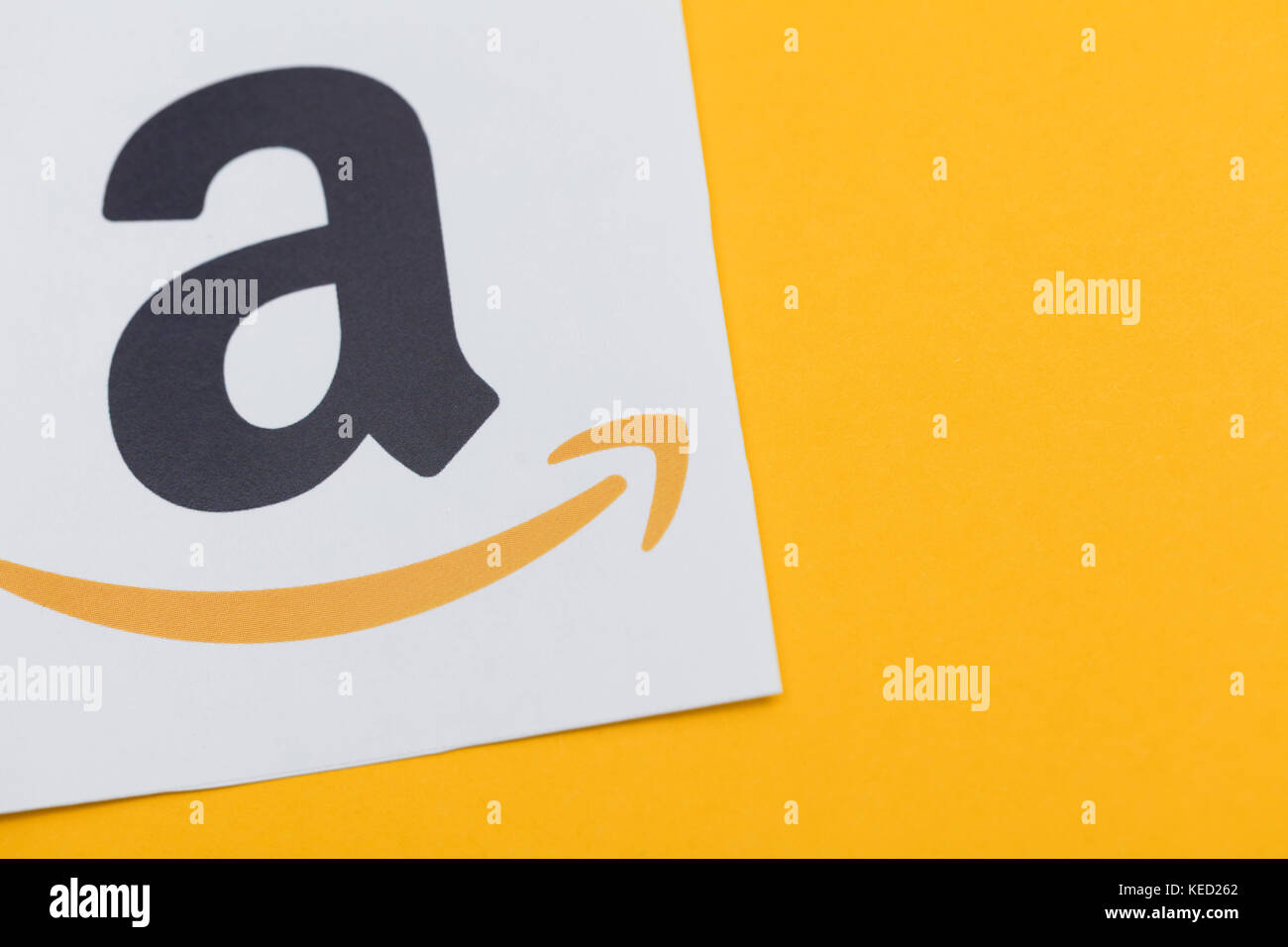 Amazon logo printed onto paper. Amazon is the largest online retailer ...