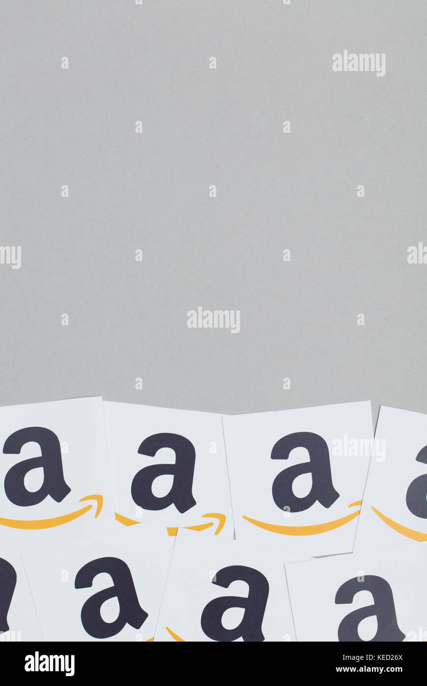 Amazon logo printed onto paper. Amazon is the largest online retailer ...