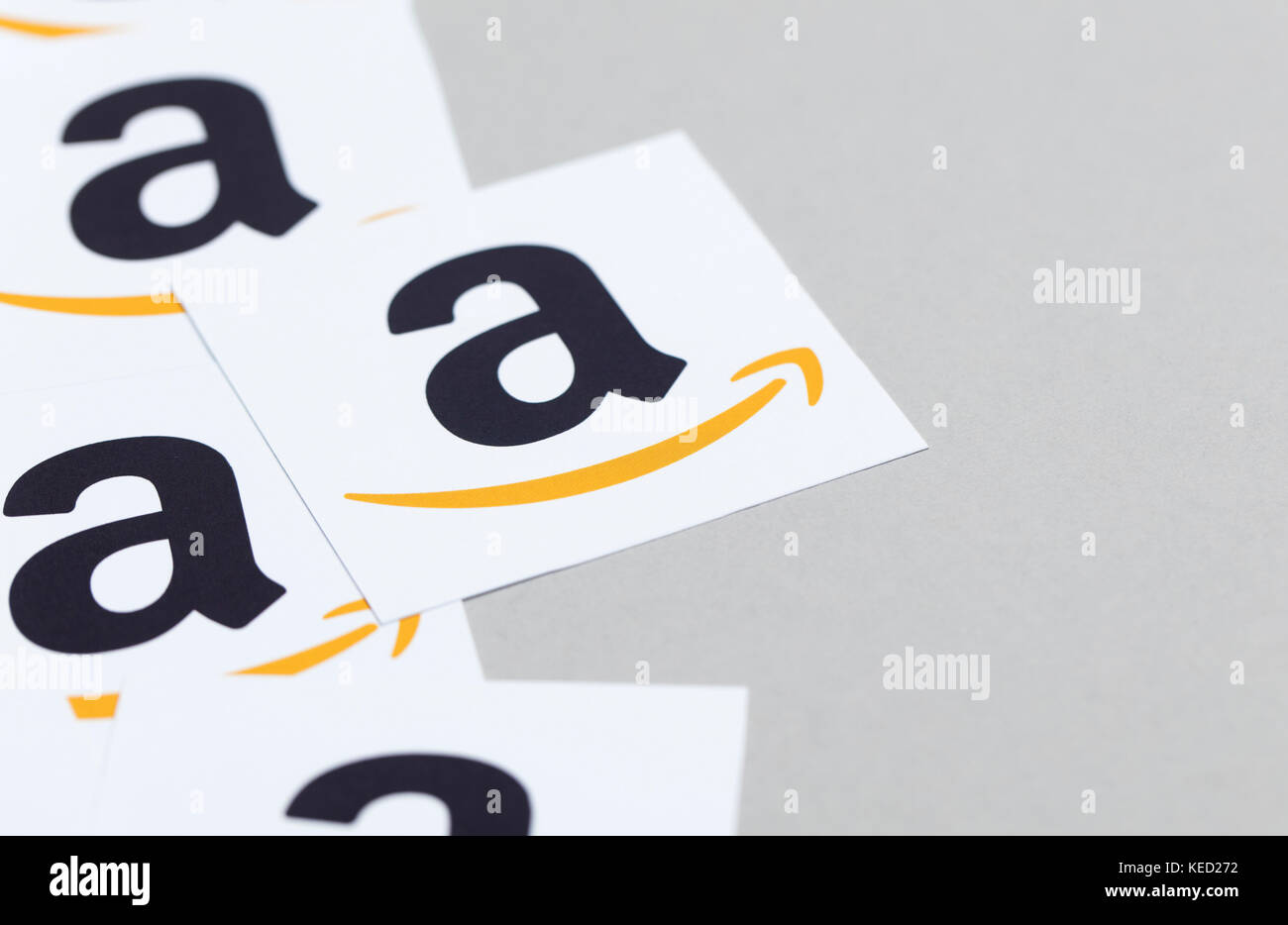 Amazon logo printed onto paper. Amazon is the largest online retailer ...
