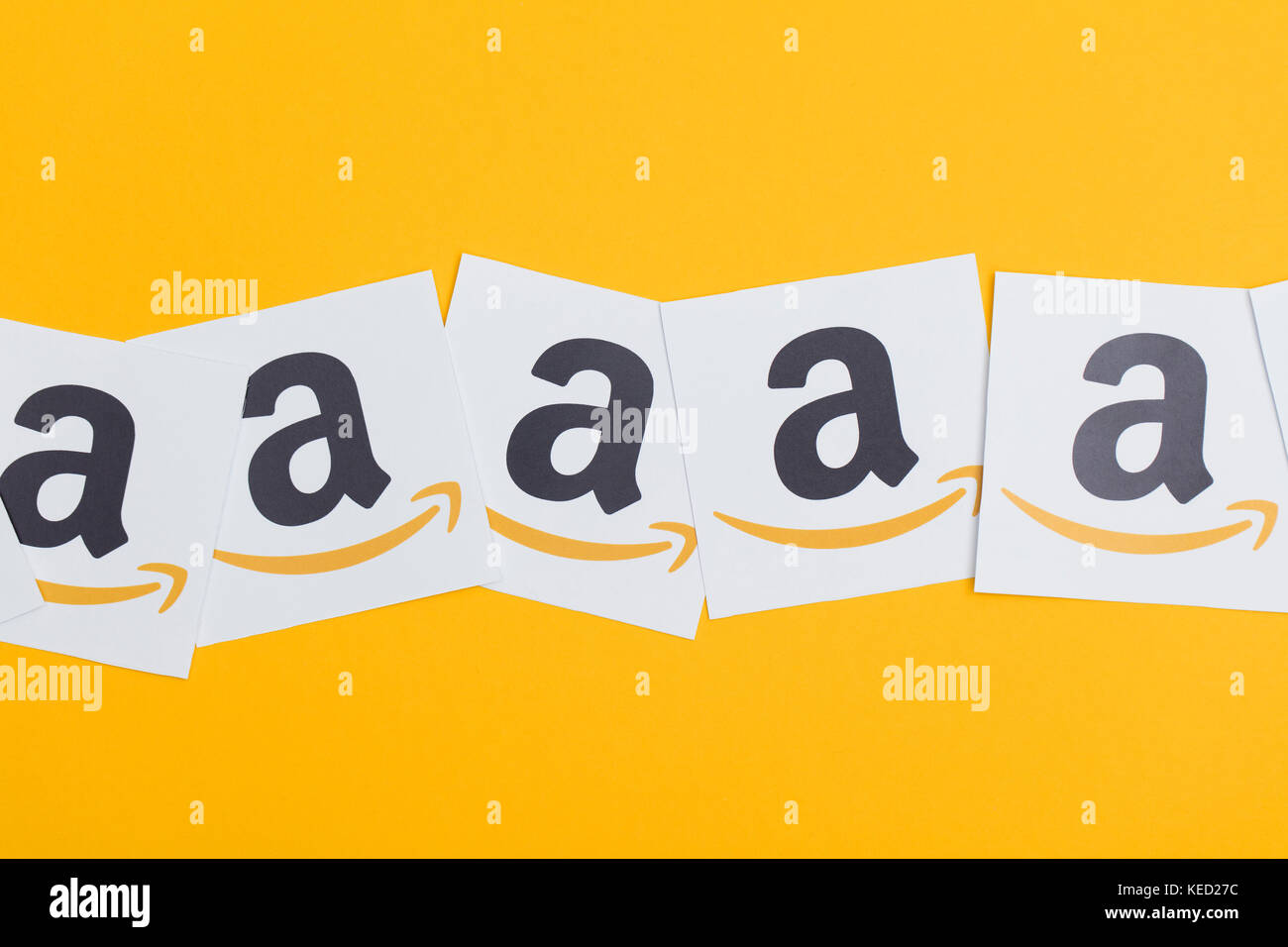 Amazon logo printed onto paper. Amazon is the largest online retailer ...