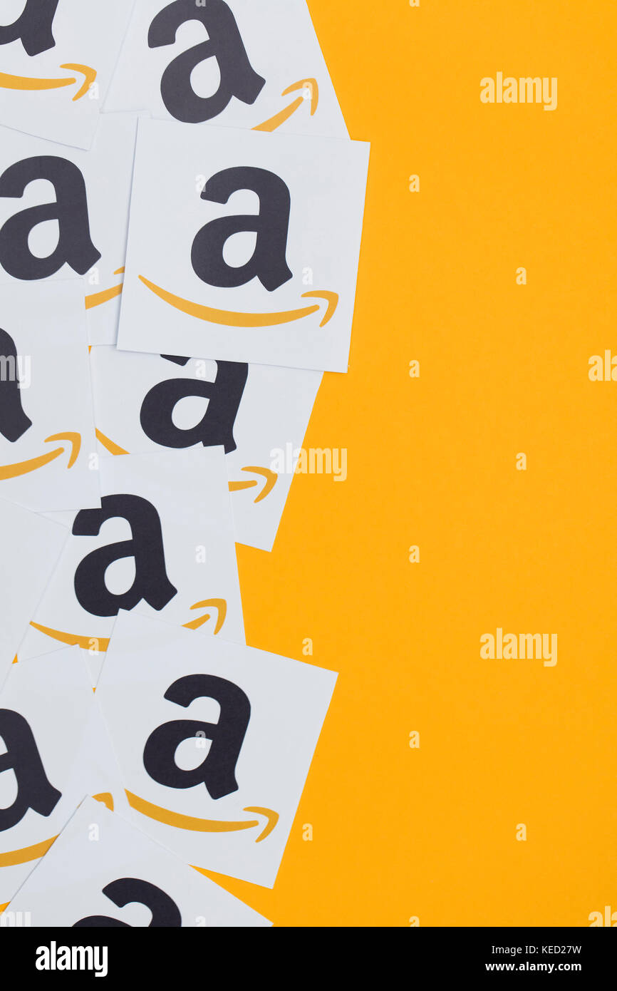 Amazon logo printed onto paper. Amazon is the largest online retailer ...