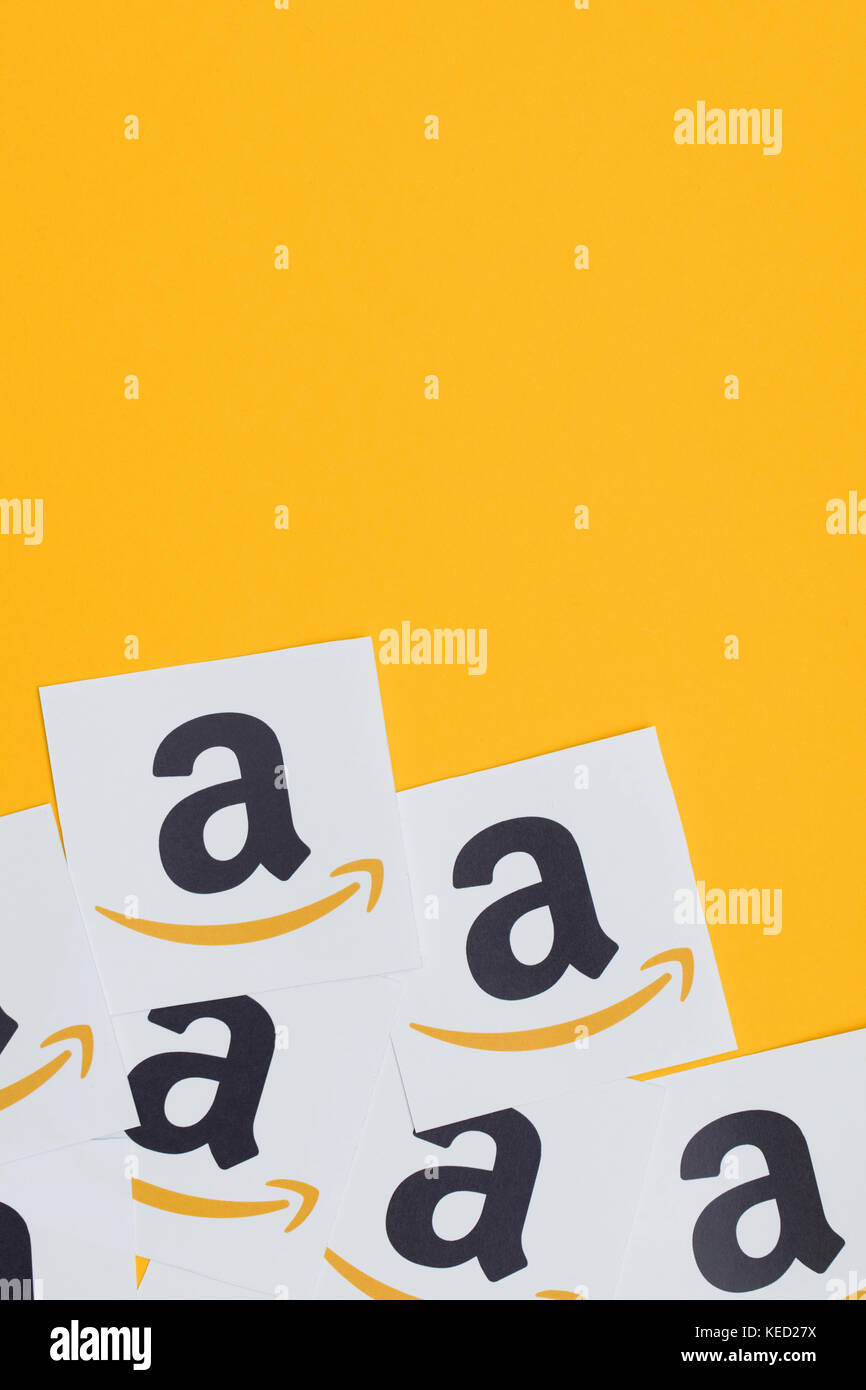 Amazon logo printed onto paper. Amazon is the largest online retailer ...