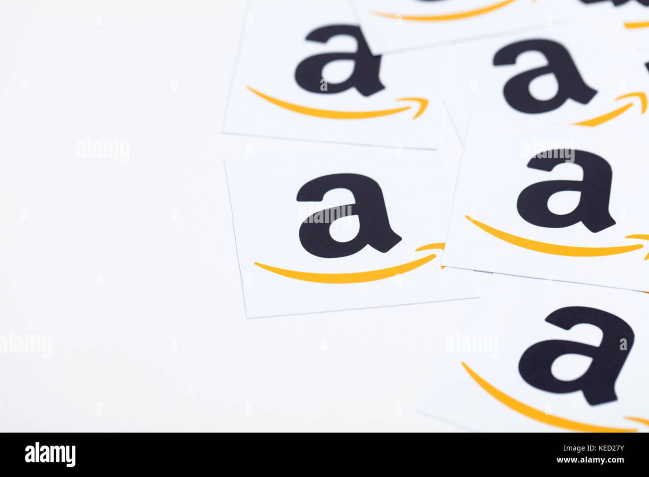 Amazon logo printed onto paper. Amazon is the largest online retailer ...