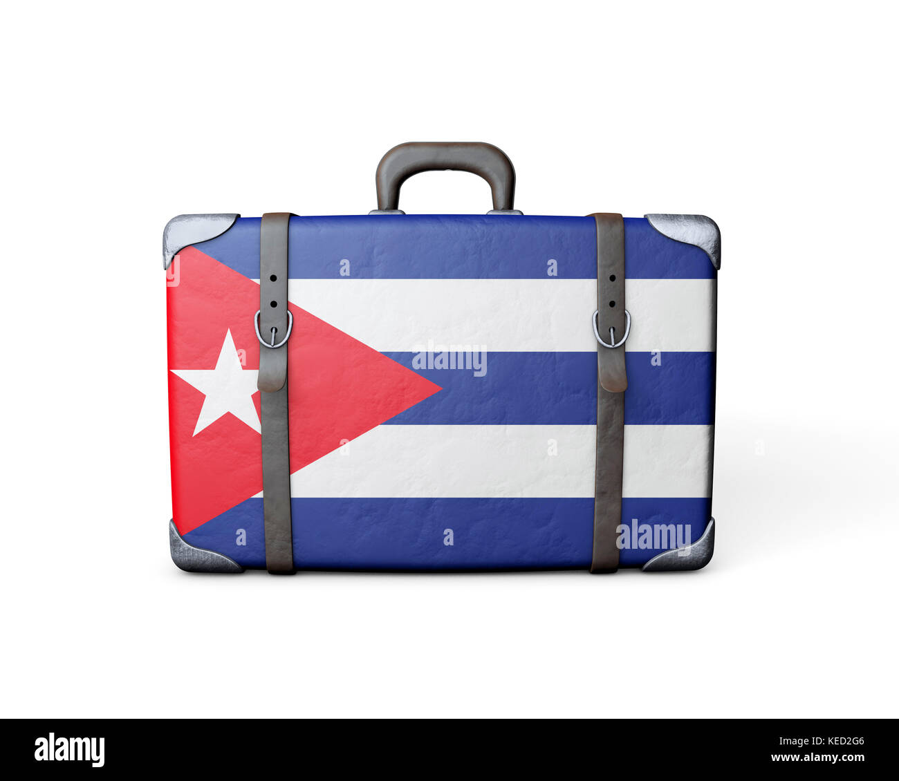 Cuba flag on a vintage leather suitcase. 3D Rendering Stock Photo - Alamy