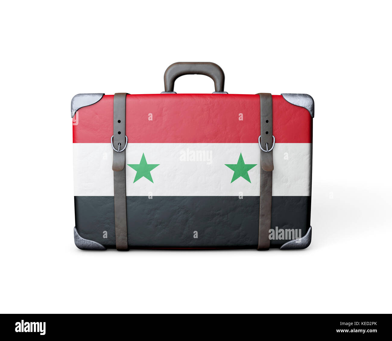 Syria flag on a vintage leather suitcase. 3D Rendering Stock Photo - Alamy